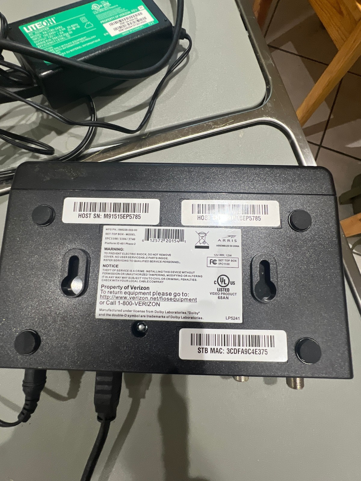 Arris Verizon IPC1100_P2 HDMI Set Top Box W/AC ADAPTER and HDMI Cable ...