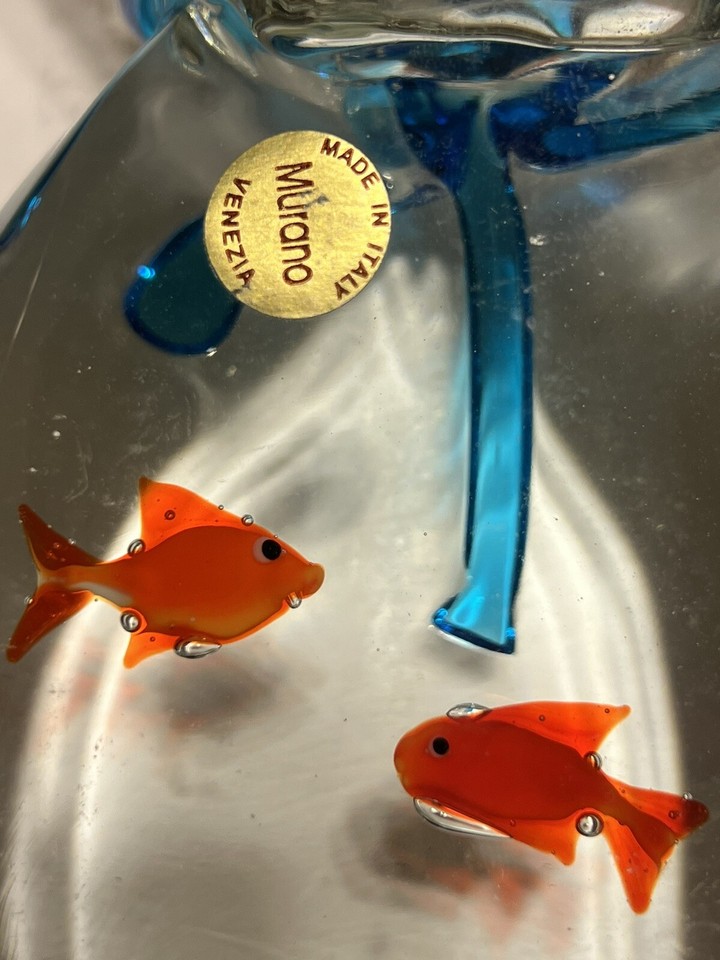 Large 7" Murano Glass Aquarium Sculpture of 2 Red Fish in a carnival ...