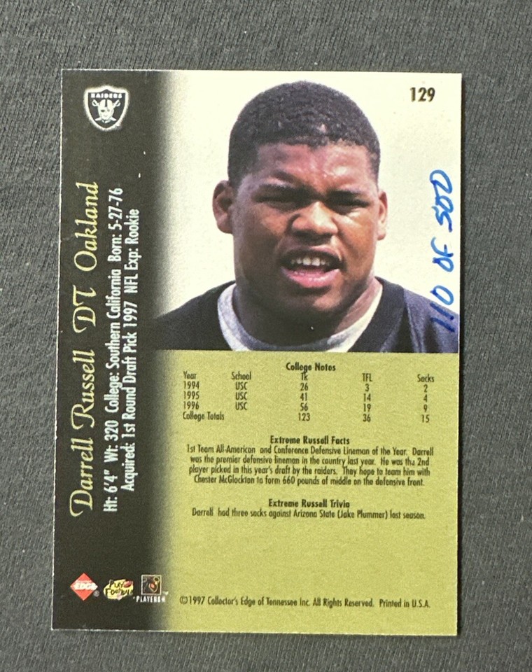 *1997 Collector's Edge Extreme Foil Diamond #129 Darrell Russell 110/ ...