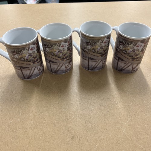 Vintage Gallery By Inhesion Flower Cart Porcelain Coffee Mugs Set of 4 ...