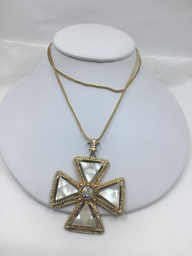 Vintage Gold Tone Chain Large Maltese Cross Charm Fashion Necklace 27 ...