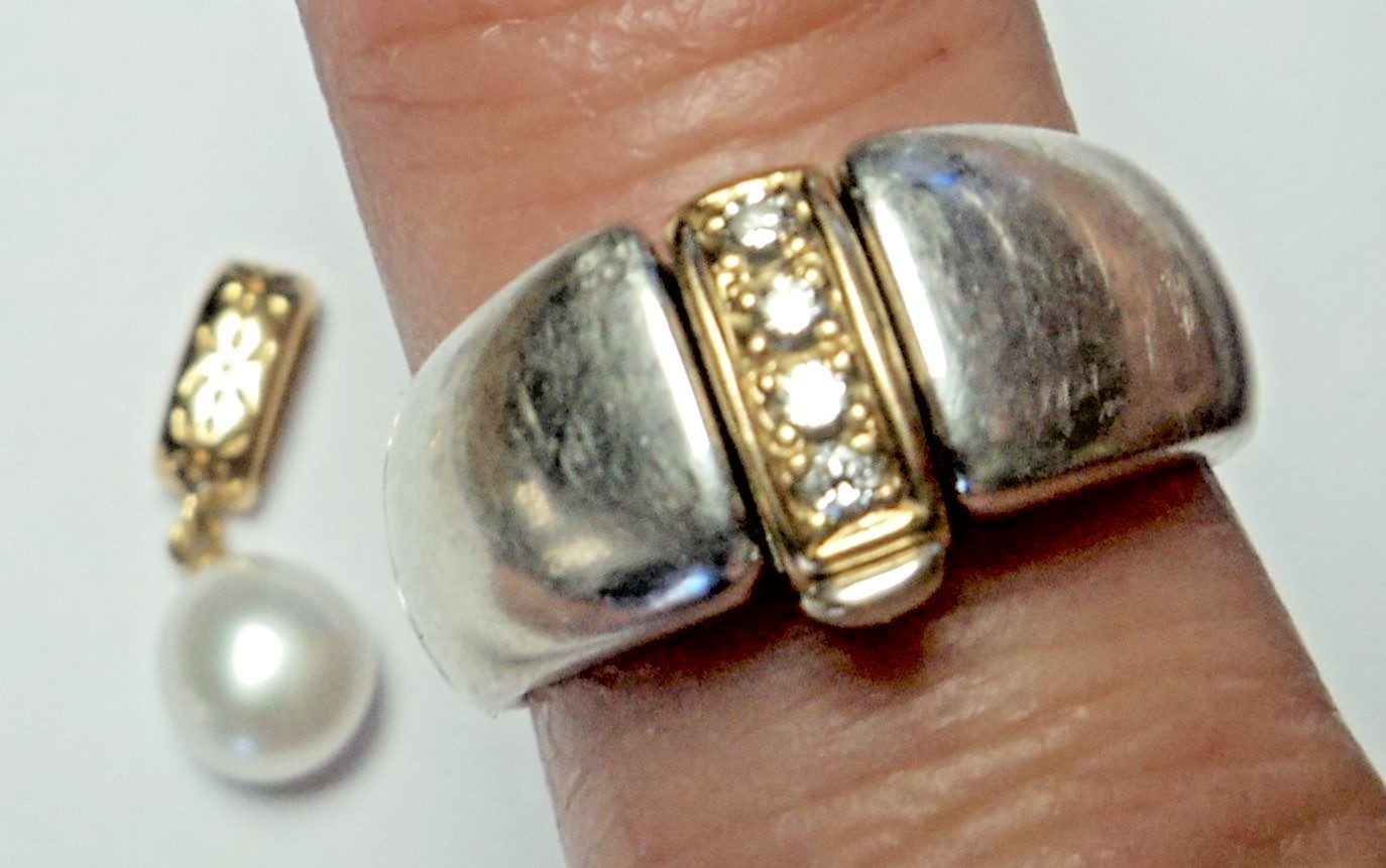 RARE! Sterling / 18K Mikimoto Perlita Ring 2 in1 Diamond Pearl Pendant ...