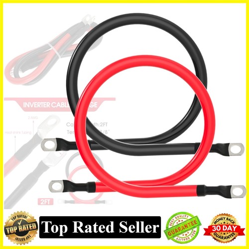 2AWG Gauge Battery Inverter Cables w 3/8" Lugs Pure Copper Power ...