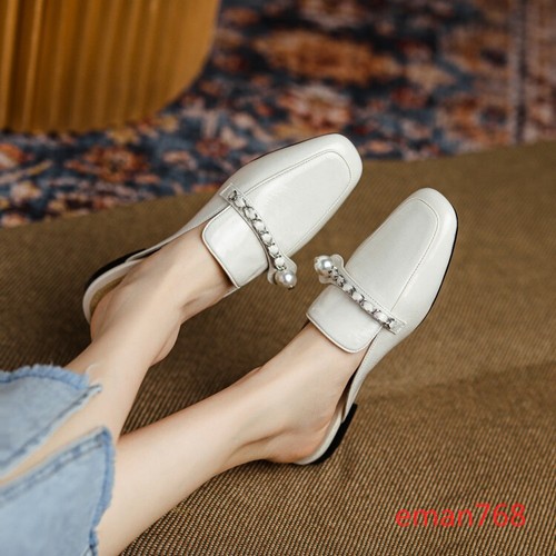 Women's Leather Closed Toe Slippers Backless Shoes Mules Fashion Flats ...