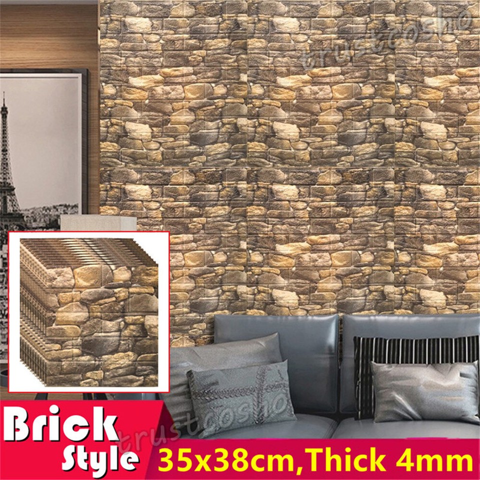 60X Large 3D Tile Brick Wall Sticker Soft Self-adhesive Waterproof Foam ...