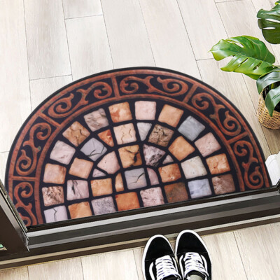Slate-Effect Outdoor Door Mat with Anti-Slip Rubber Half-Moon Shape UK ...
