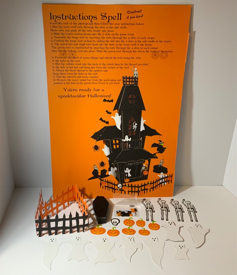 Meri Meri Halloween Centerpiece Haunted House IOB Ghosts Bats Skeletons ...