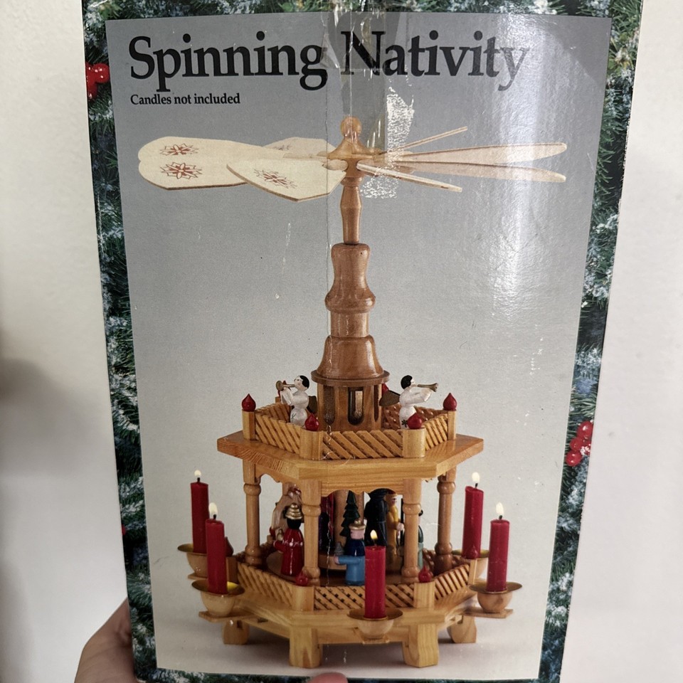 Vtg Christmas 3 Tier Pyramid Wooden Nativity Windmill Carousel 14 ...