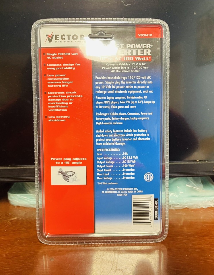 Vector Pocket Power Inverter, 95 Watt Car Adapter. New In Package. # ...
