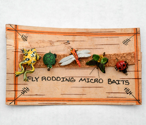 UNIQUE Fly Rod Lure Lot on Birch Wood Frog Turtle Dragonfly Butterfly ...