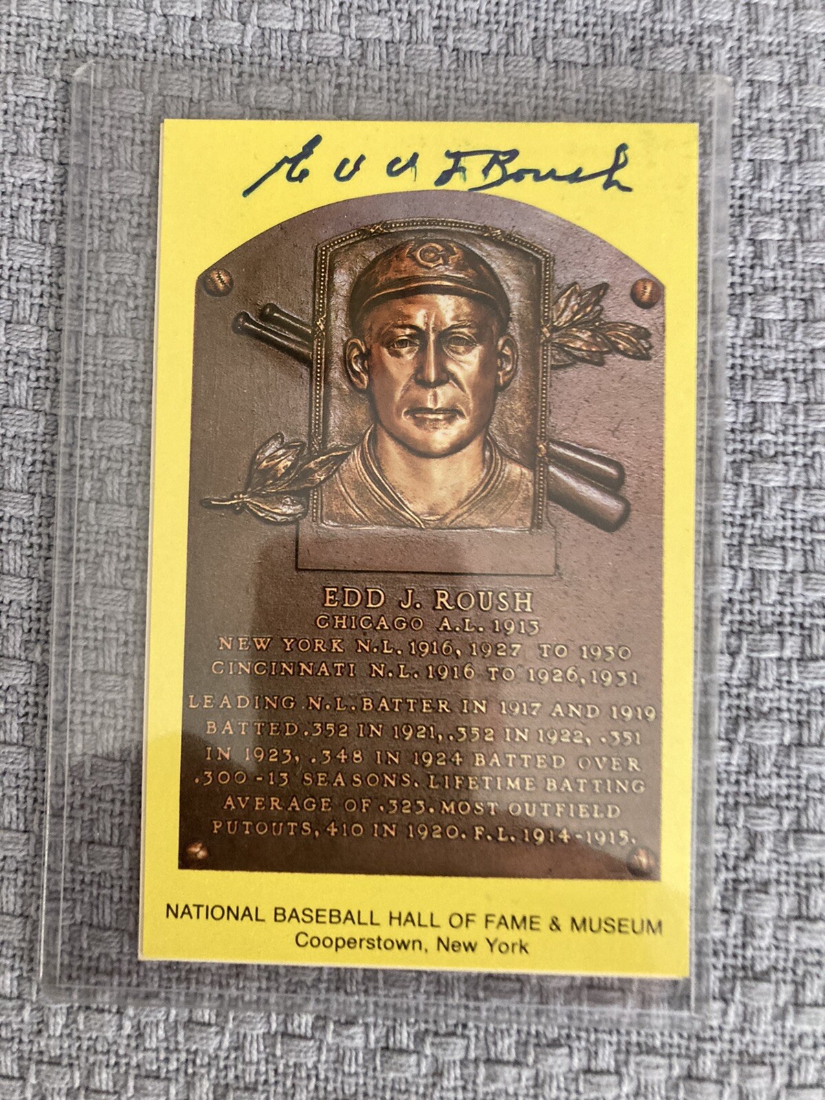 MINT 1964 HOF YELLOW PLAQUE EDD ROUSH AUTOGRAPH FROM COOPERSTOWN ...