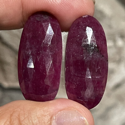 47ct 31.5x14.5x4.5mm Pair Dark Red Oval Ruby Rose Cut Cabochon Gems For Earrings | eBay