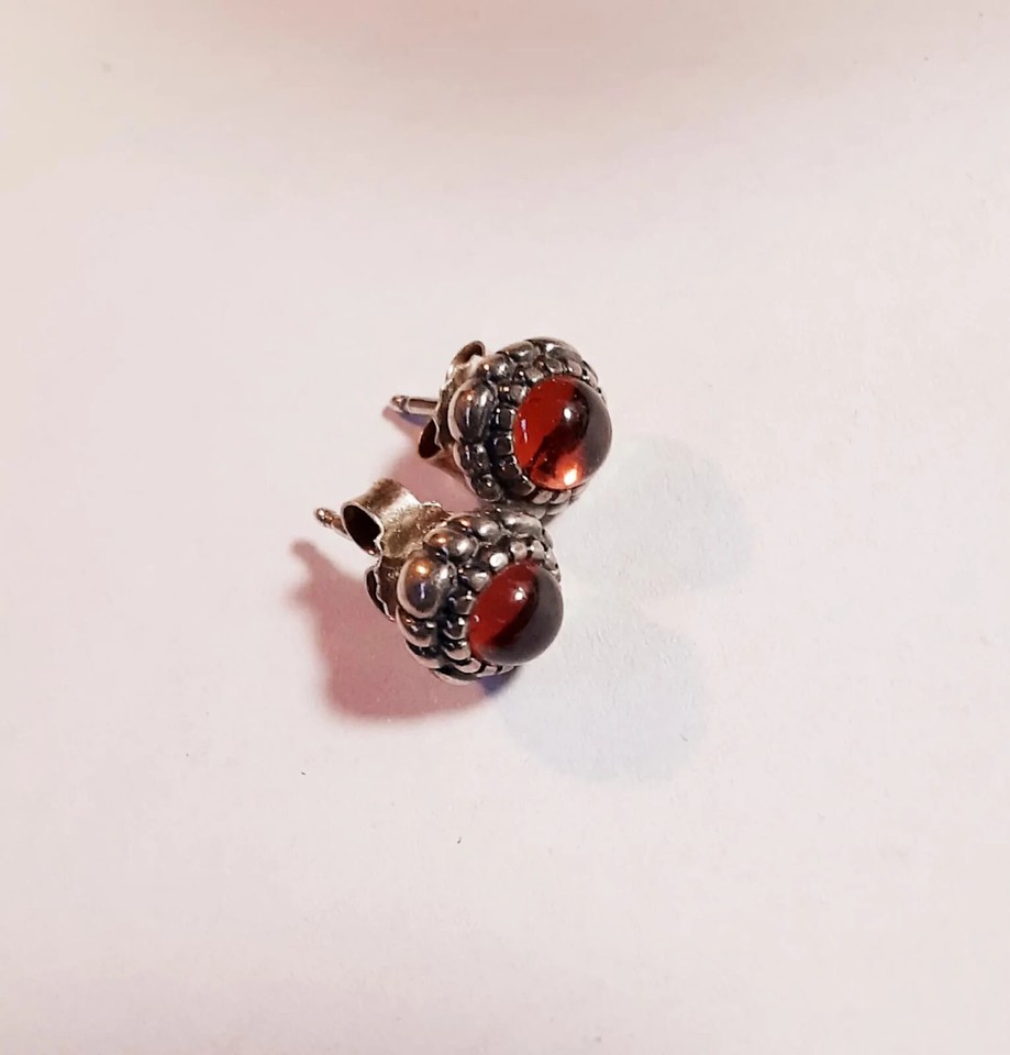 Pandora Garnet Sterling Stud Earrings Birthday Blooms in Original ...