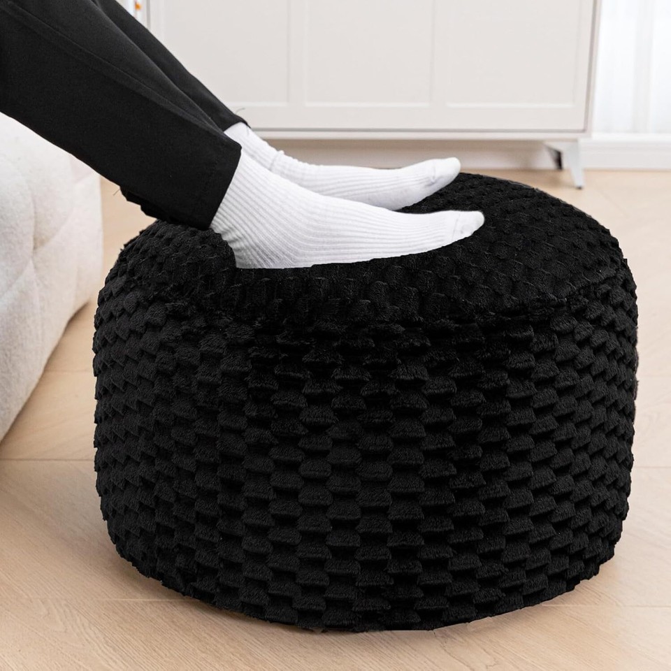 Round Plush Ottoman Footrest - 20x12in, Foam Filled for Bedroom ...