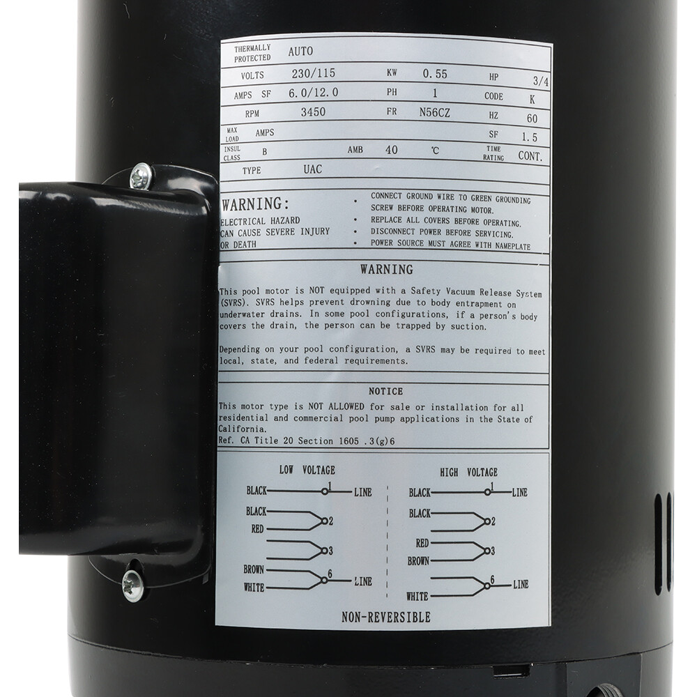 Pool Booster Pump Replacement Motor For PB4-60 B625 3/4HP 3450RPM 115 ...