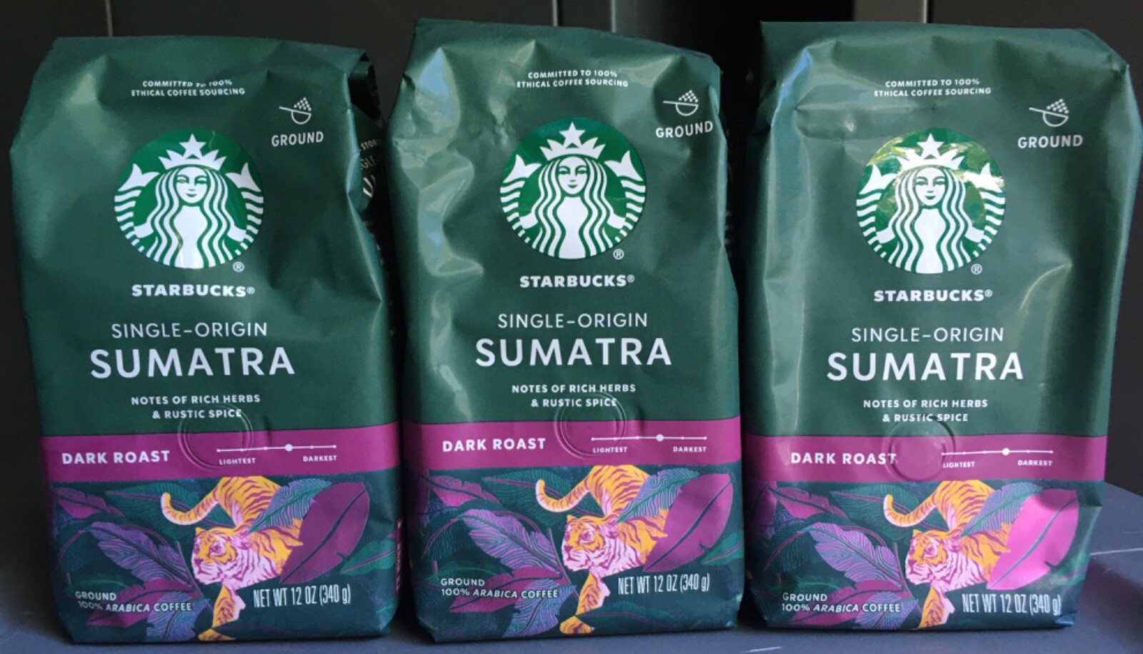 Starbucks Sumatra Ground Coffee 3 Packages Dark Roast | eBay