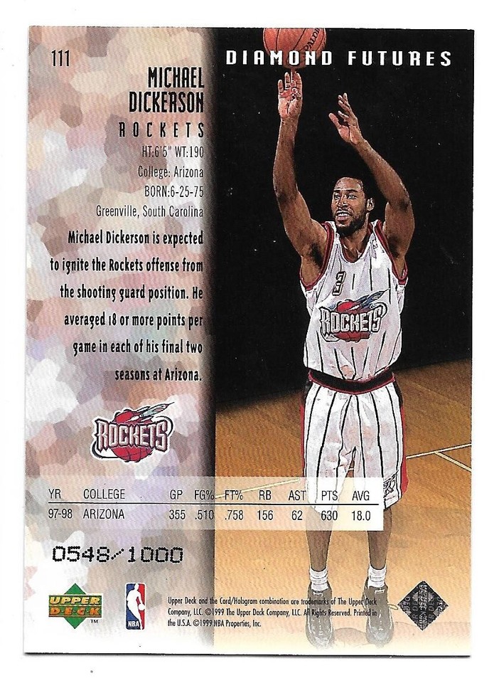 1998-99 BLACK DIAMOND MICHAEL DICKERSON #111 ROOKIE TRIPLE DIAMOND ...
