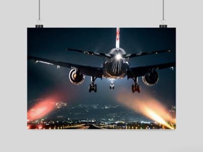 AIRBUS BOEING POSTER PLANE LANDING LIGHTS CITY AEROPLANE PRINT A3 A4 ...