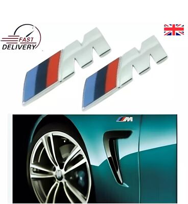 2x BMW M Sport Emblem Chrome Silver Sticker Side Wing Fender Badge ...