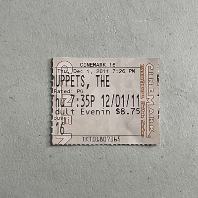 Movie Ticket Stub -- Cinemark Theaters 12/01/2011 The Muppets | eBay