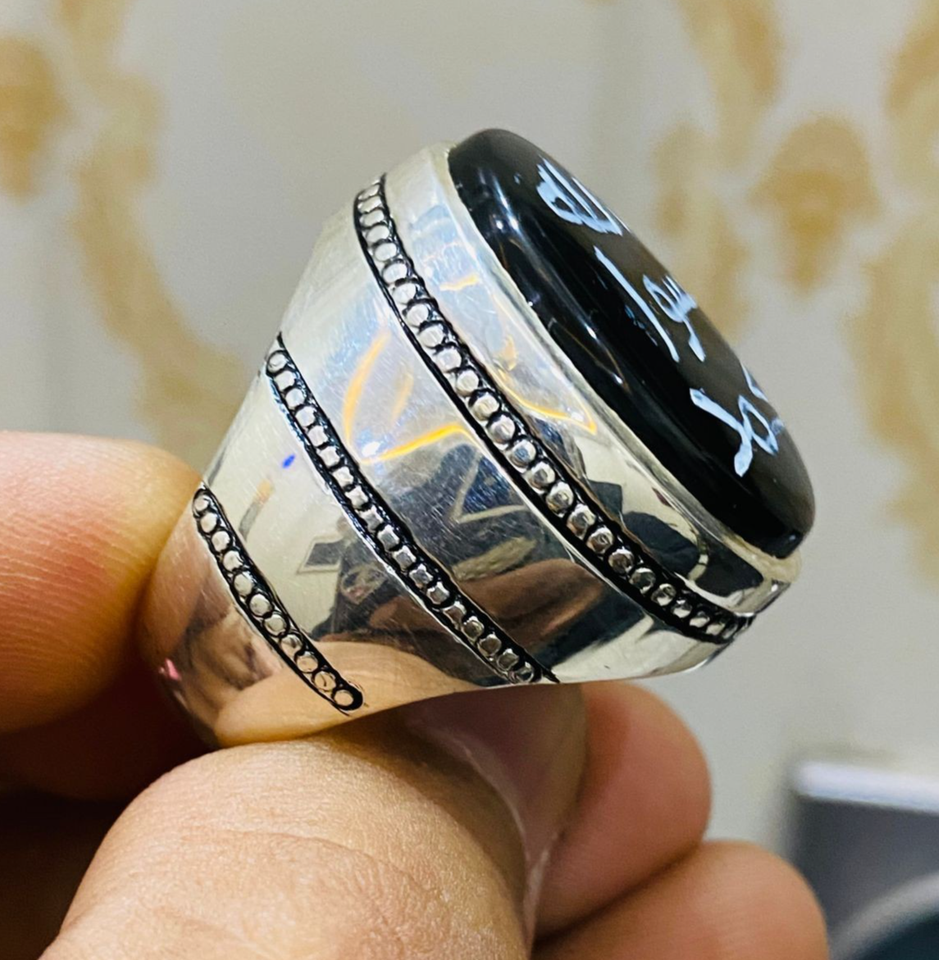Mohor e Naboowat Stone Black Agate Ring Black Haqeeq Ring Moher e ...