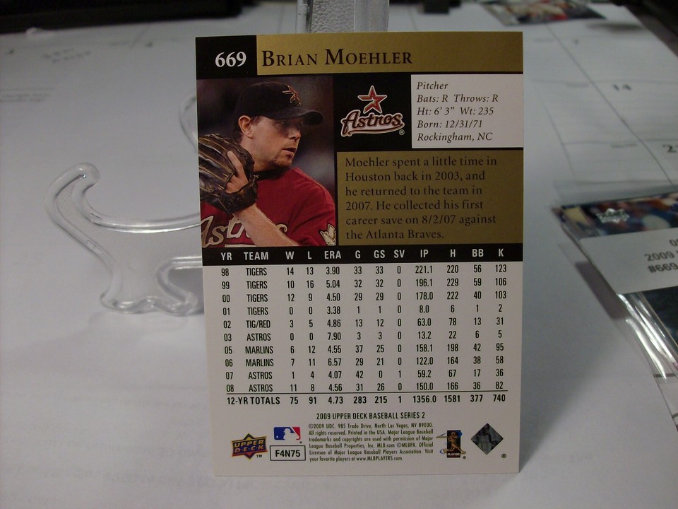 2009 Upper Deck Baseball #669 - Brian Moehler - Houston Astros 09-155 ...