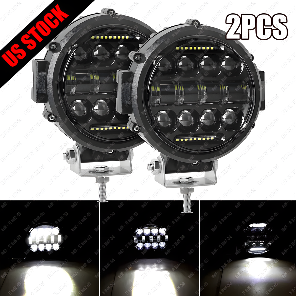 2x 7" inch Round LED Light Bar Pods Flood Spot DRL Offroad Driving ...
