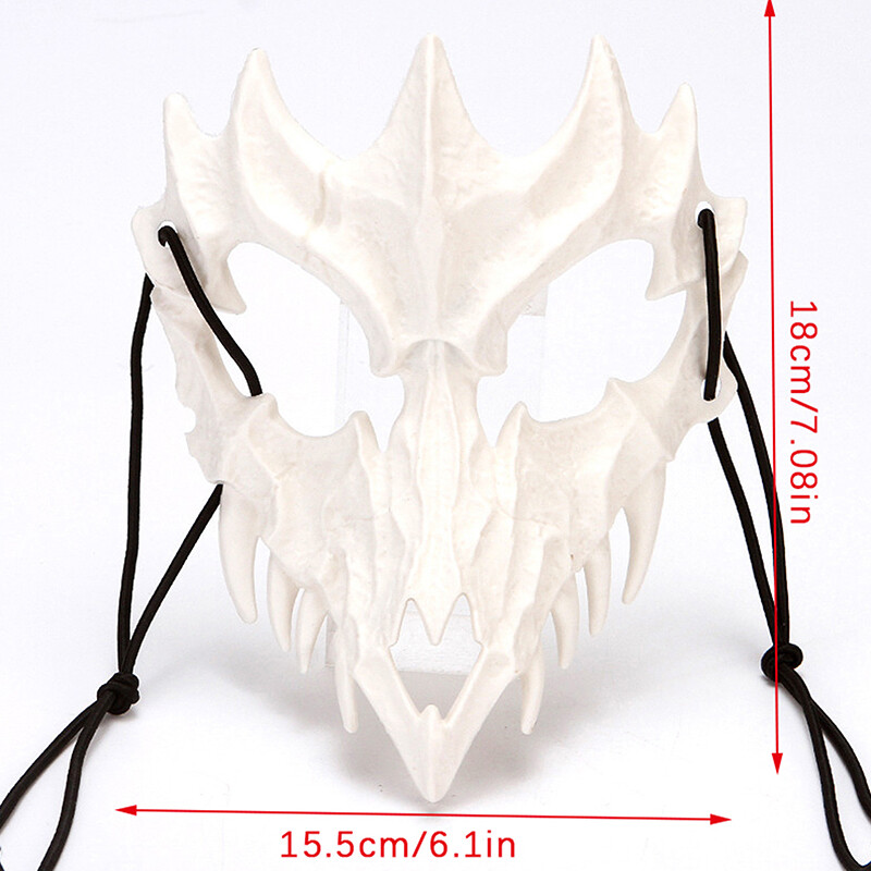 Party Mask Long Teeth Demon Samurai Skeleton Half Face Mask Wolf Dragon ...
