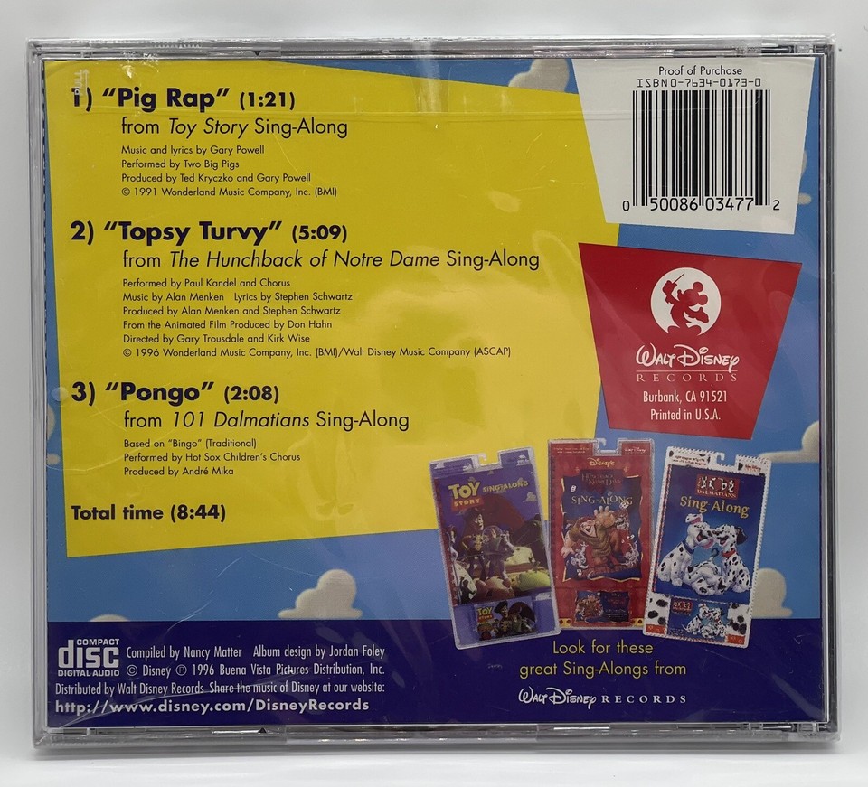 Disney Pixar Toy Story Picture CD Pig Rap, Topsy Turvy and Pongo Songs ...