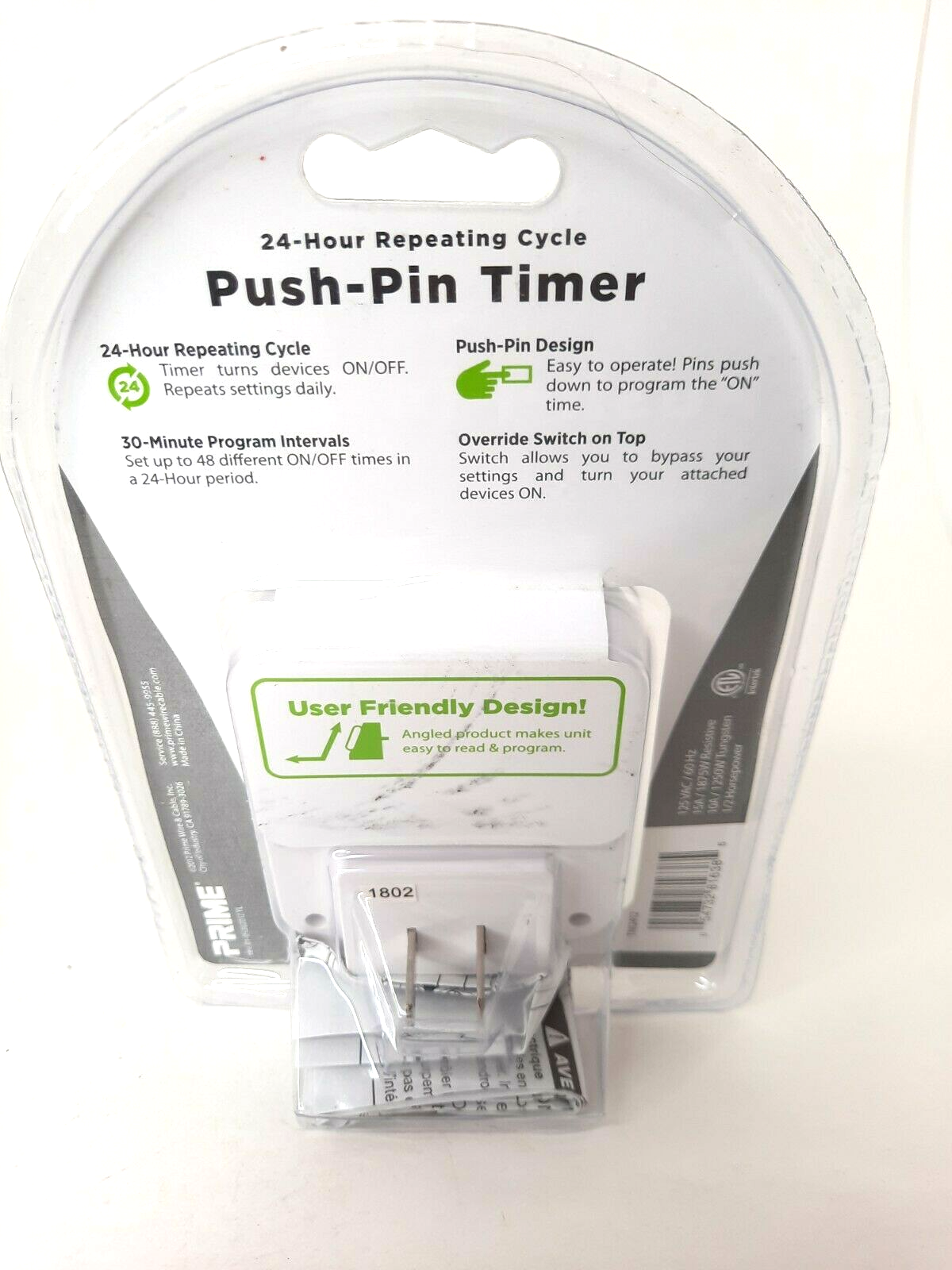 Prime 24 Hour Repeating Cycle Indoor Push Pin Timer. New, Sealed ...
