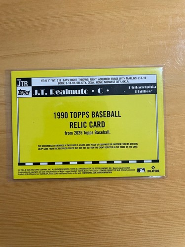Topps 2025 Series 1 Philadelphia Phillies J.T. Realmuto 1990 35th Relic ...