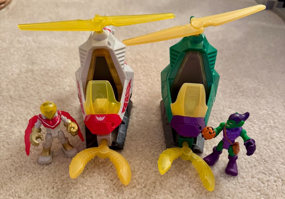 (2) Playskool Heroes Helicopters-Talon Copter w/ Falcon & Green Goblin ...
