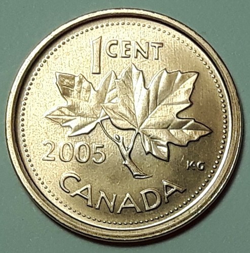 2005 Zinc CANADA 1 Cent Uncirculated Non-Magnetic Penny From Mint Roll ...