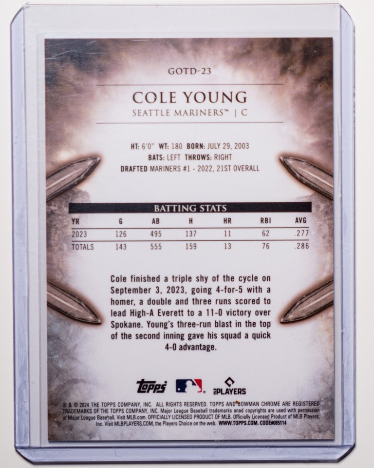 2024 Bowman Chrome GLADIATORS OF THE DIAMOND MINI DIAMONDS Cole Young ...