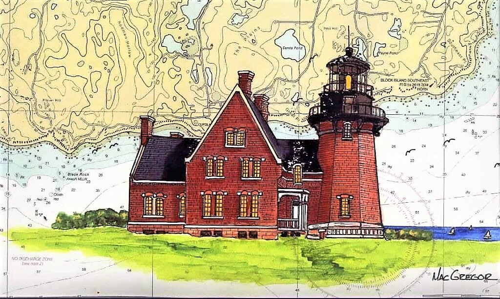 Block Island Southeast Lighthouse Art Print New Shoreham RI BI double ...