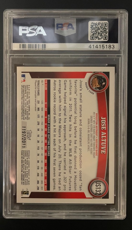 2011 Topps Update Gold #US132 Jose Altuve Rookie RC PSA 9 MINT Astros ...