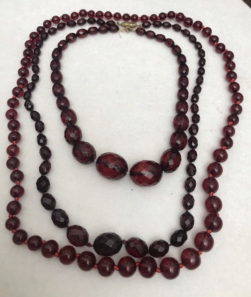 Vintage Cherry Amber Bakelite 3 Necklaces with Different Sizes Lot 80 ...