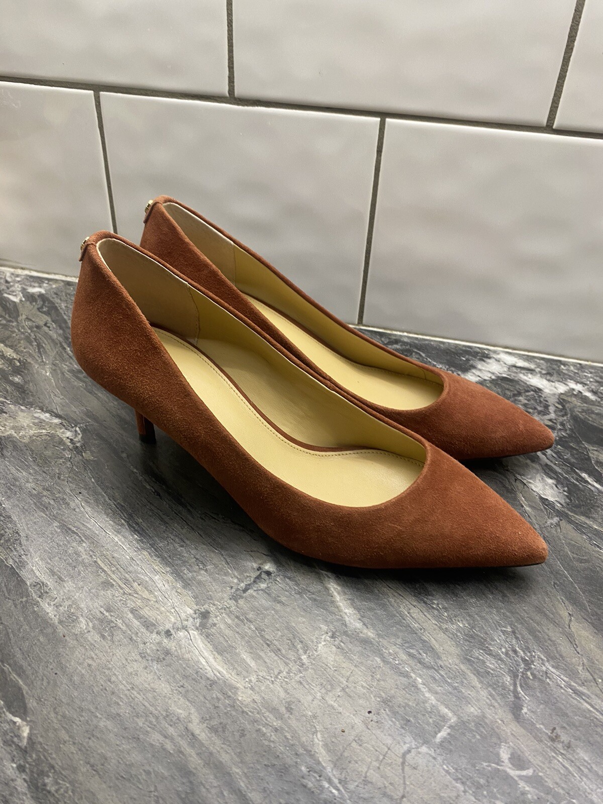 MICHAEL KORS Flex Kitten Heel Pump Rust Brown Suede Size 7 | eBay