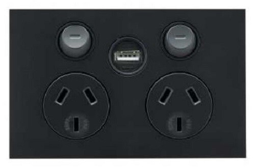 Clipsal SATURN DOUBLE POWERPOINT WITH SINGLE USB 10A 250V Zen Black ...
