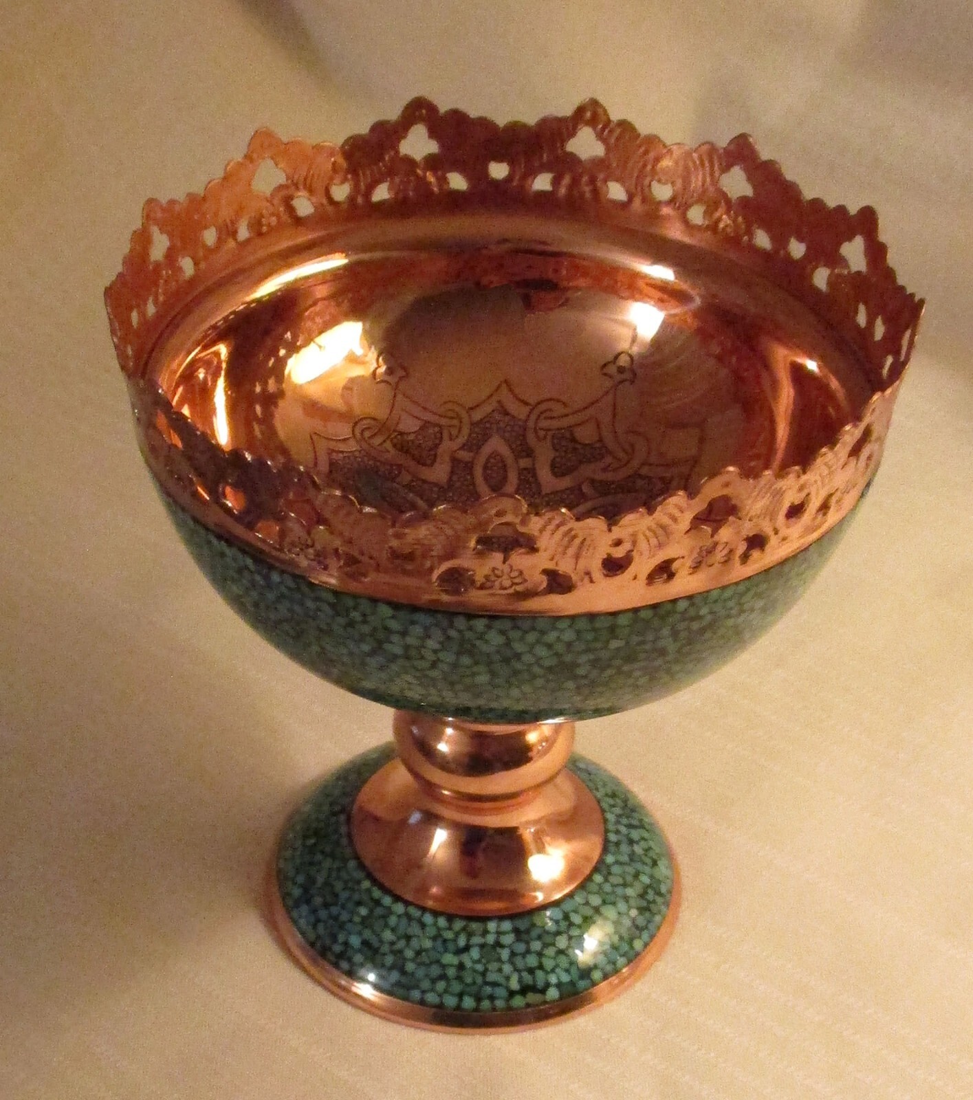 Firoozeh Koobi Decorative Candy Dish Copper Turquoise Inlay Signed by ...