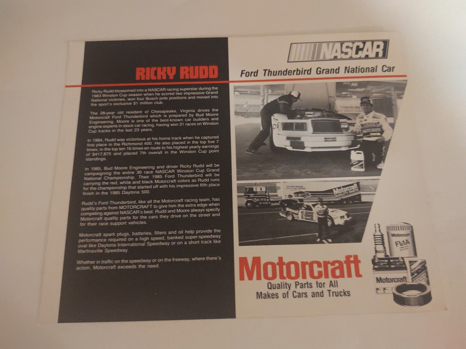 NASCAR Postcard Ricky Rudd #15 Motorcraft Bud Moore Ford 1985 | eBay