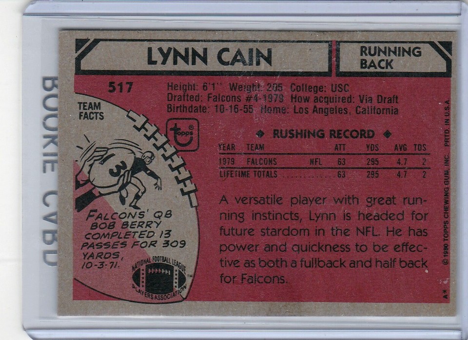 Atlanta Falcons LYNN CAIN autograph signed auto 1980 TOPPS RC ROOKIE ...