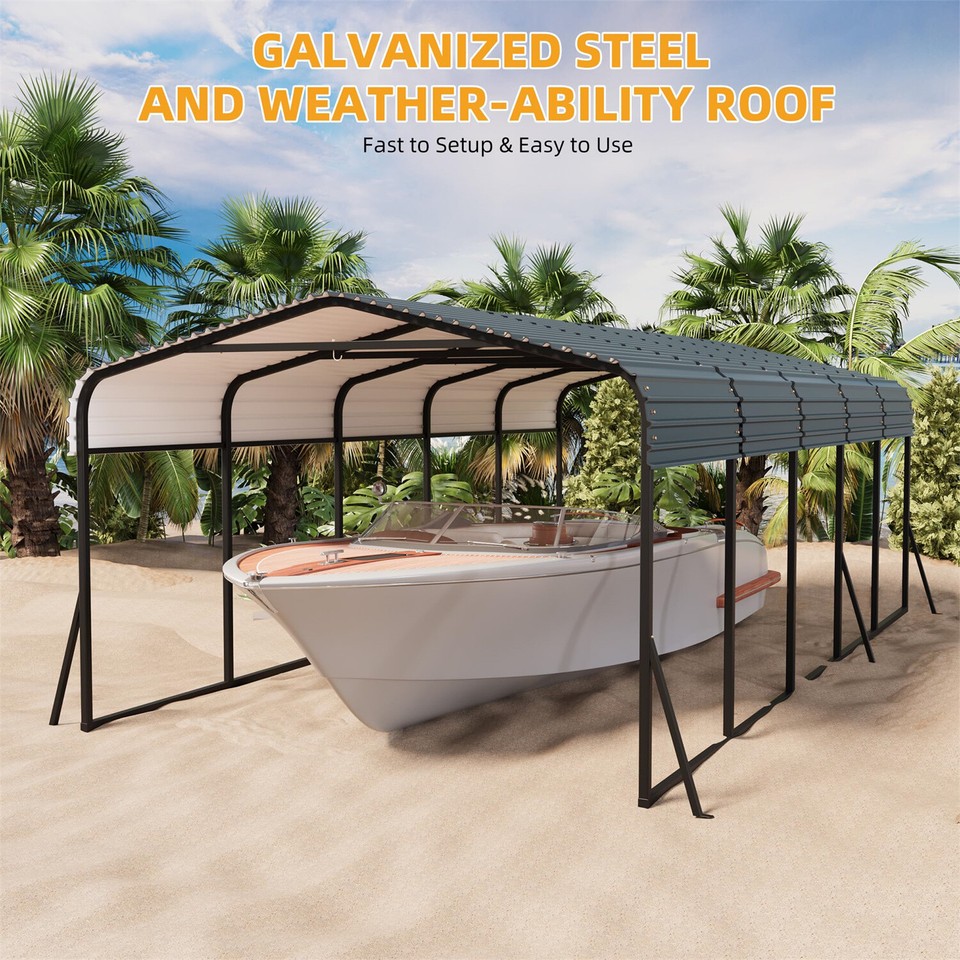 Metal Carport Heavy Duty with Galvanized Steel Roof Tall Kits Garage ...