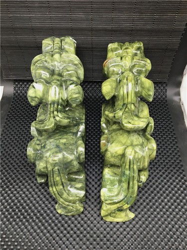 8.55Lb Rare A pair China natural xiu jade hand-carved Brave troops ...