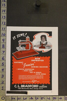 1946 TOY AD GATEWAY JUNIOR SEWING MACHINE CL BRADFORD ASSO CHICAGO WIND ...