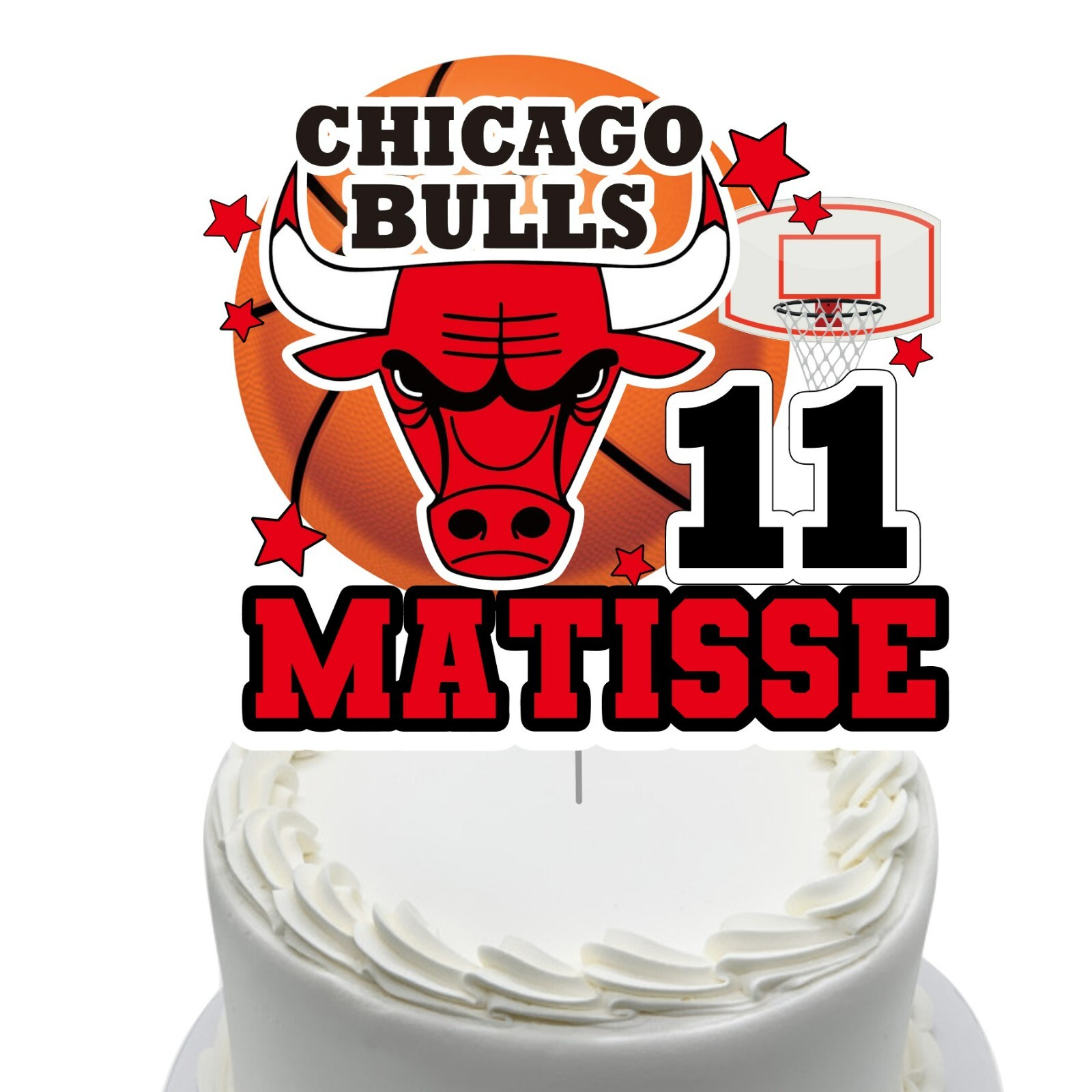 Chicago Bulls Basketball Cake Topper. Personalised Lolly Loot Bag Party ...