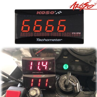 KOSO RPM Digital Inductive Tachometer Motorcycle Red Digital Hour Tach ...