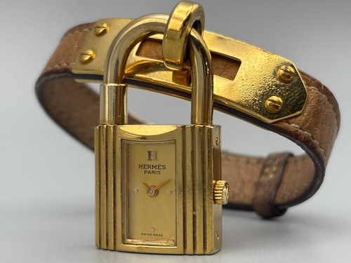 HERMES Kelly Gold Swiss Qz Women's Padlock Watch Beige Belt | eBay