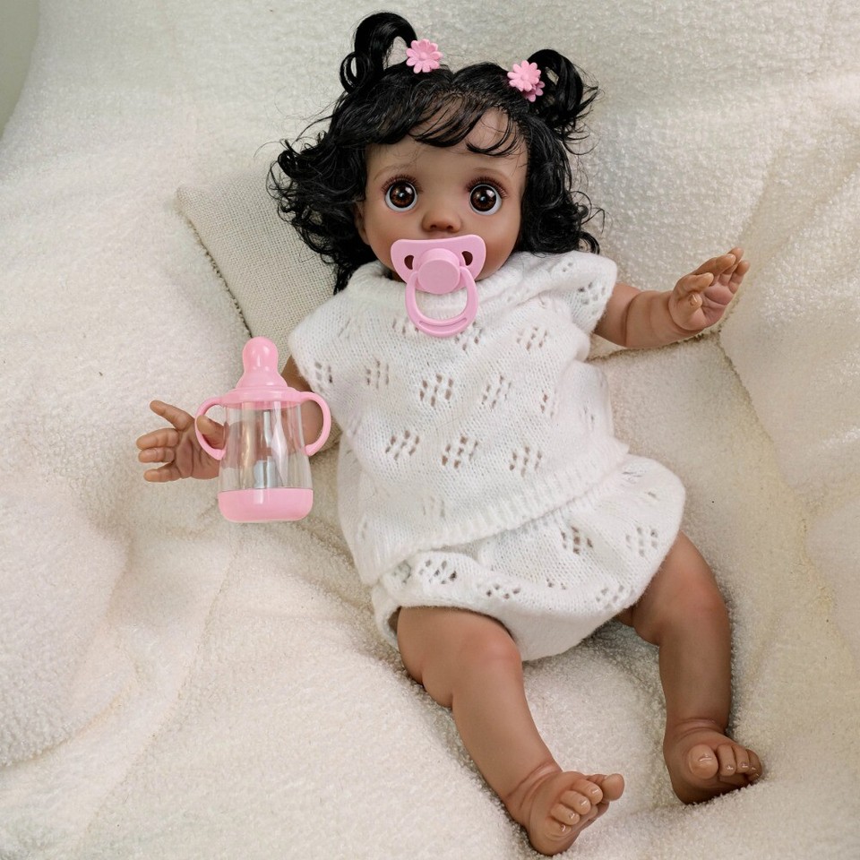 16in Dark Skin Peeka Reborn Baby Doll Girl Rooted Hair Soft Vinyl ...