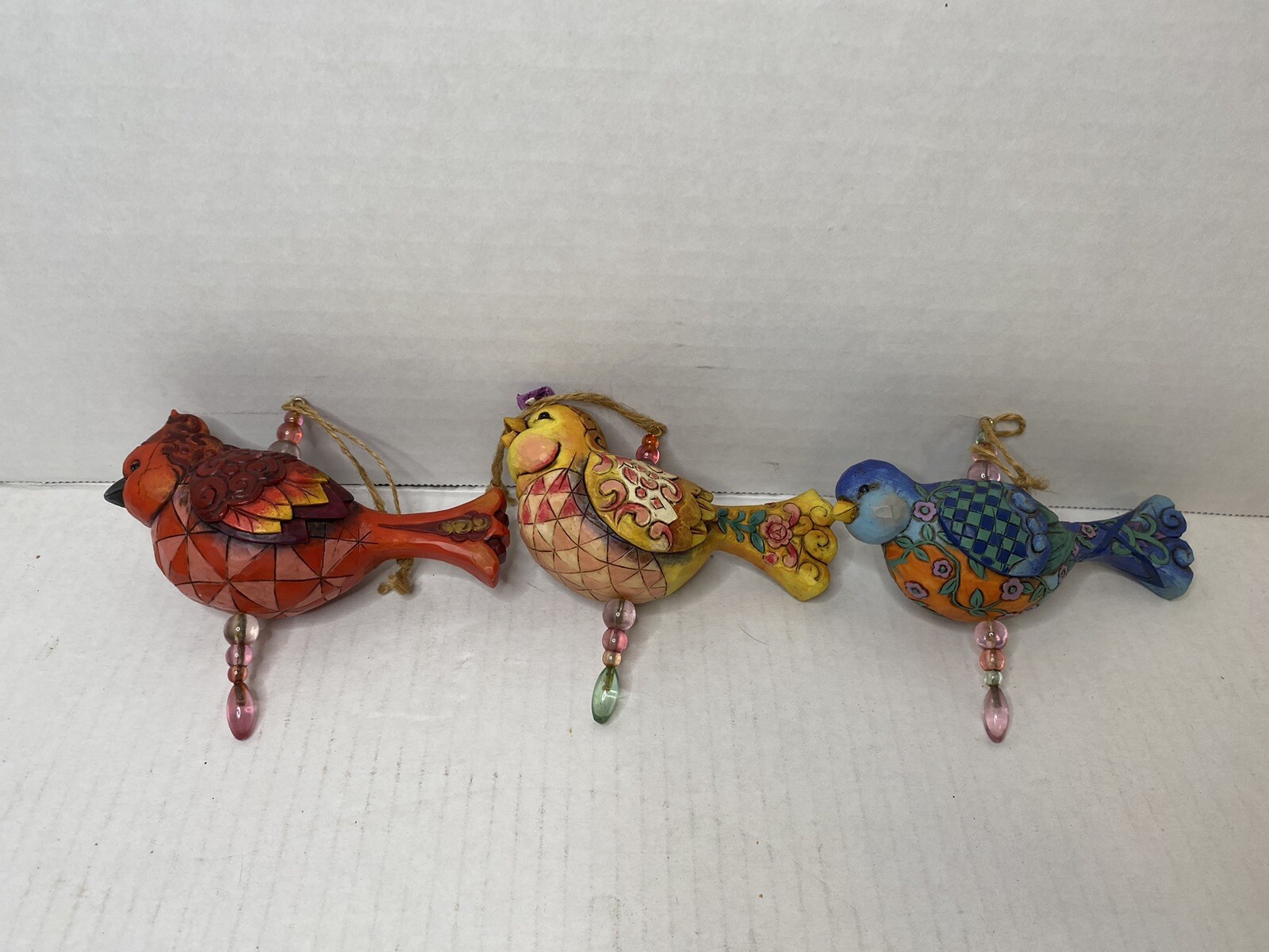 Jim Shore Bird Ornaments Set of 3 Blue Yellow Red Cardinal 2007 Enesco ...